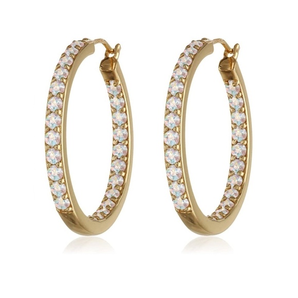 Jewelry | Goldtone Double Sided Hoop With Ab Swarovski Crystals | Poshmark